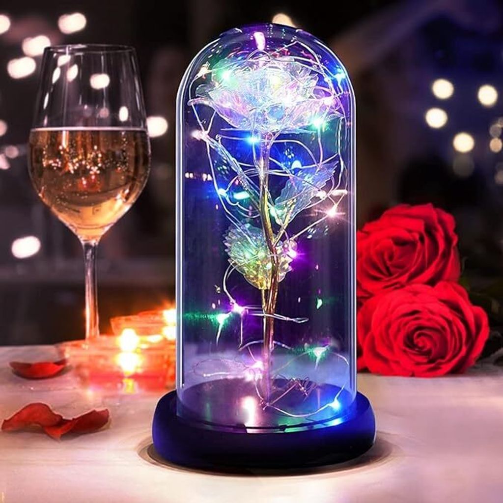 Věčná růže ve skle s LED světlem, dárek k | Kaufland.cz