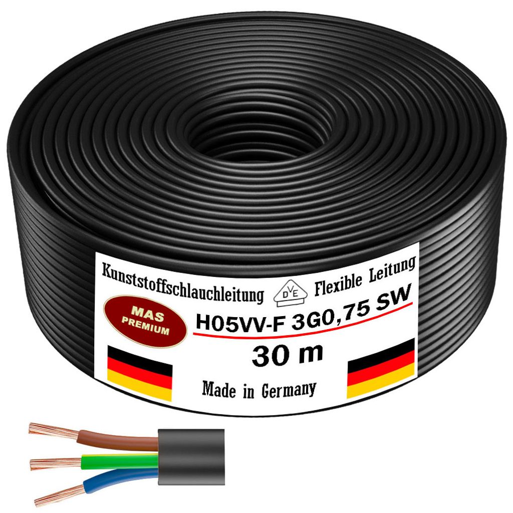 30 m Hadicový kábel H05VV-F 3G0,75 Čierny | Kaufland.sk