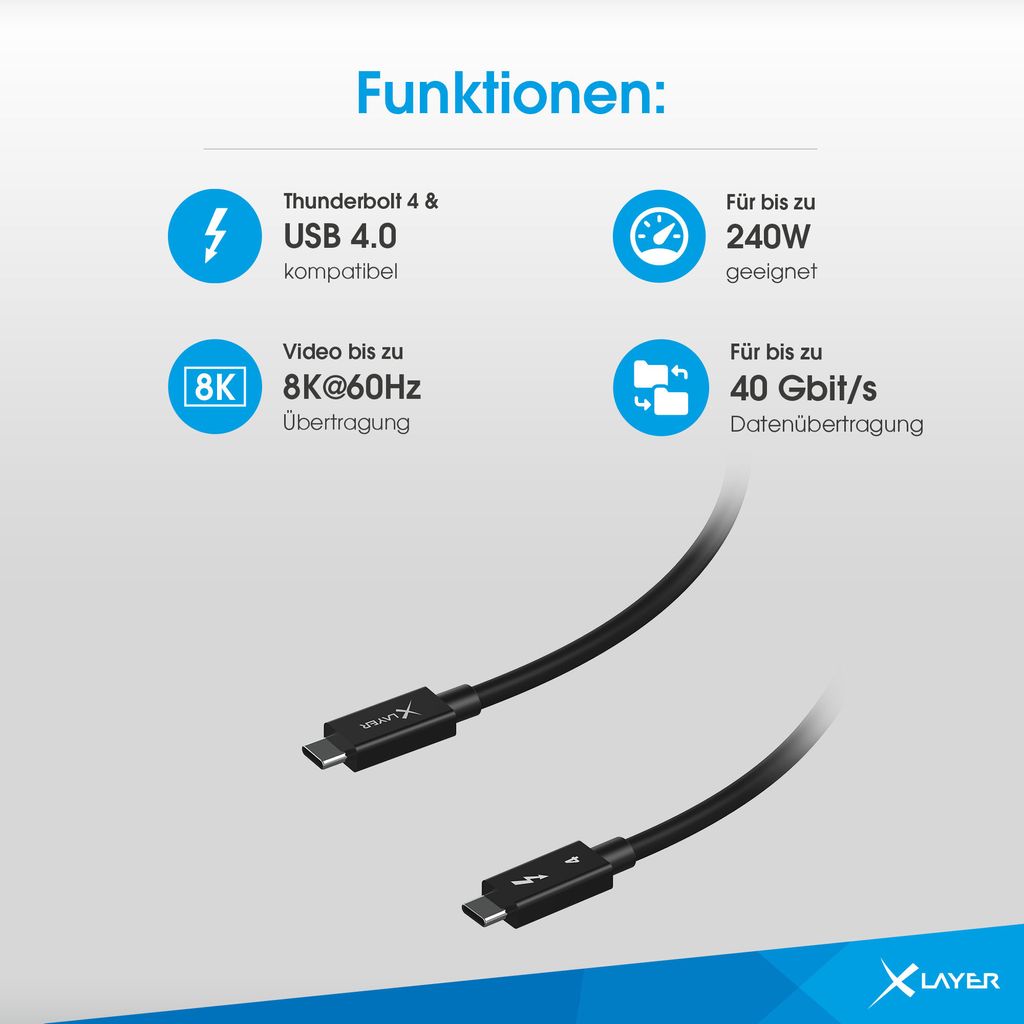 XLAYER Thunderbolt 4 kabel USB-C 1,0 m černý | Kaufland.cz