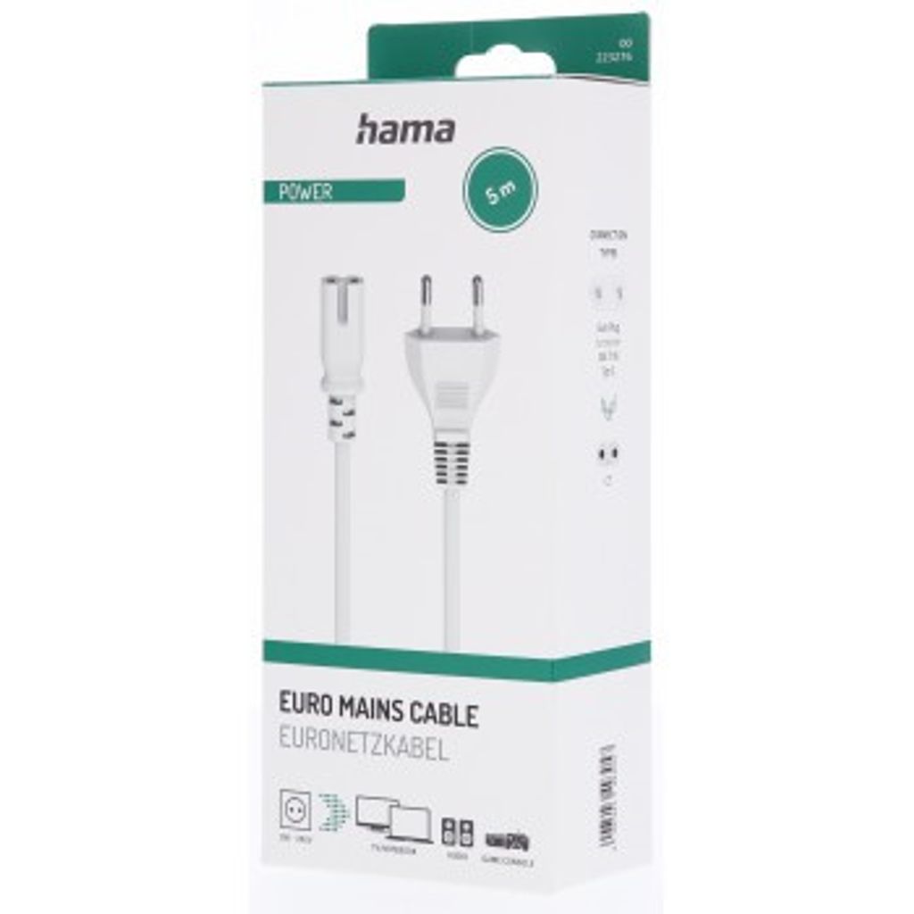 Hama 2-Pin Netzkabel Eurostecker 5m Weiß - | Kaufland.de