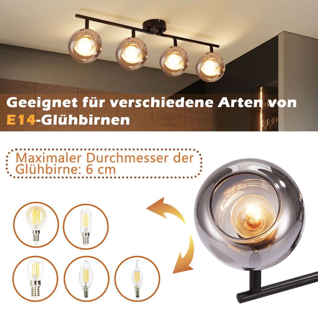 ZMH Deckenlampe Industrial 4 Flammig E14 | Kaufland.de