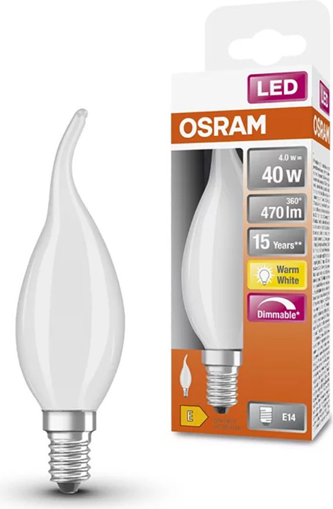 OSRAM Retrofit E14 LED Kerze 4W BA40 Dimmbar Filament matt