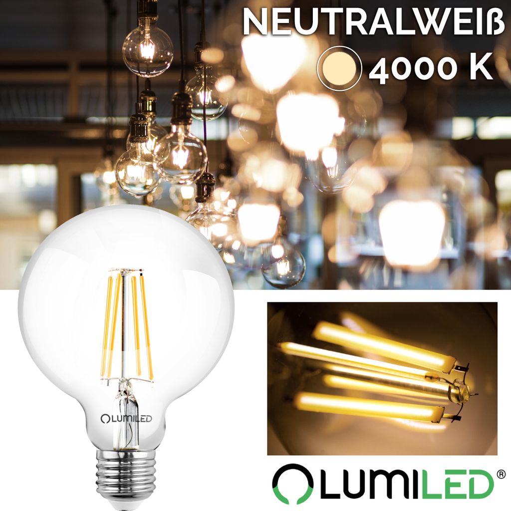 LUMILED 3x E27 LED Lampen G95 Globe matt 8W | Kaufland.de