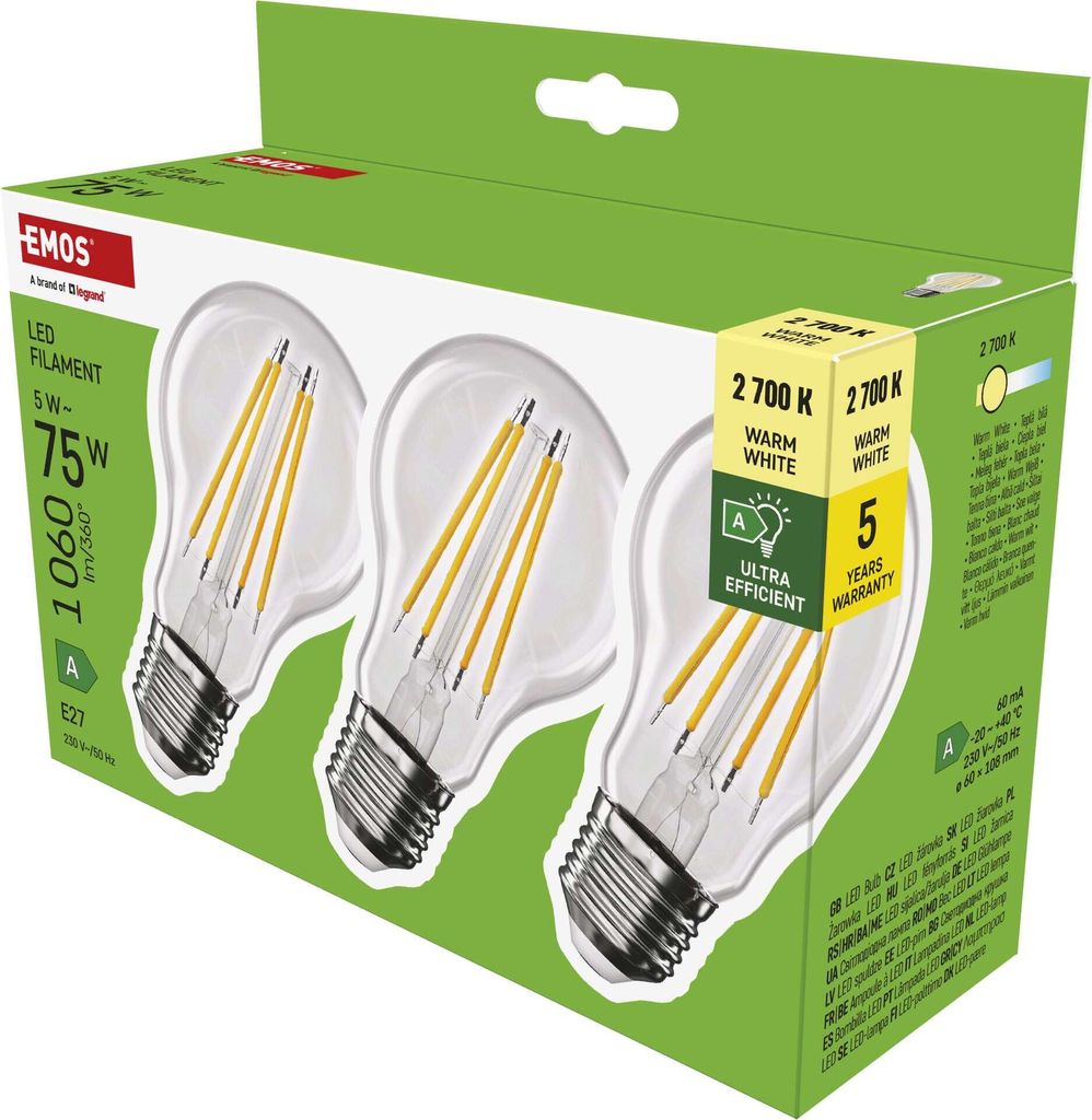 EMOS LED žárovka Filament A60 / E27 / 5 W (75 | Kaufland.cz