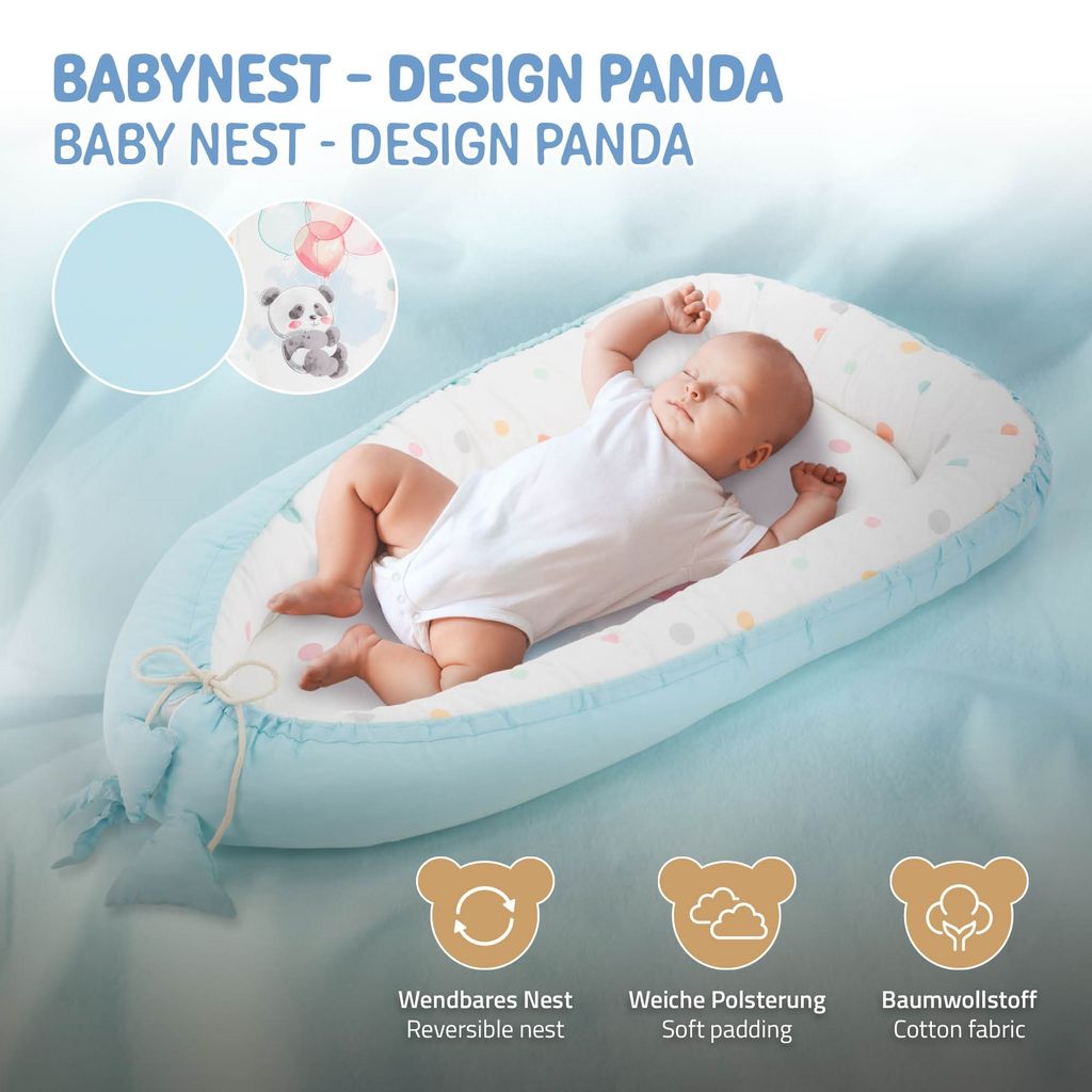 Joyz baby hnízdo panda světle modré, 90x50 | Kaufland.cz