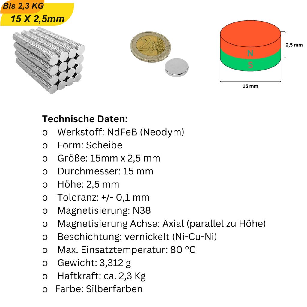 10 Stück Neodym Magnet ø 15 x 2.5 mm | Kaufland.de