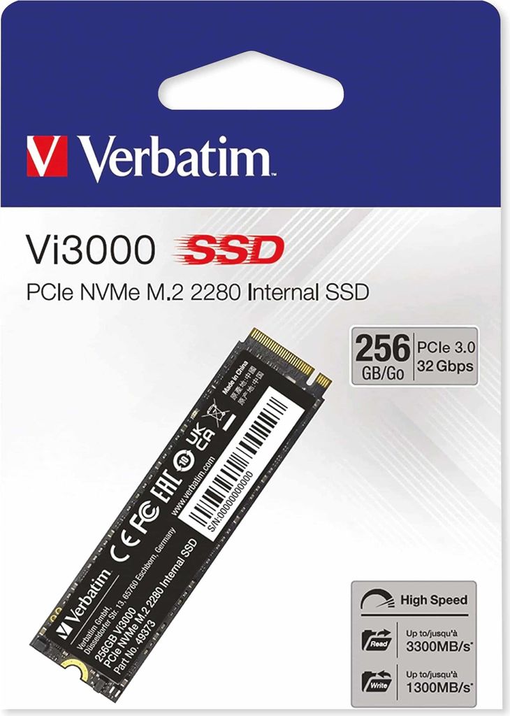 Verbatim Vi3000 M.2 SSD 256GB PCIe NVMe 49373