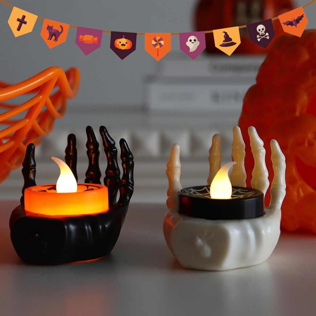 4X Halloween dekorácie LED sviečky, kostra | Kaufland.sk