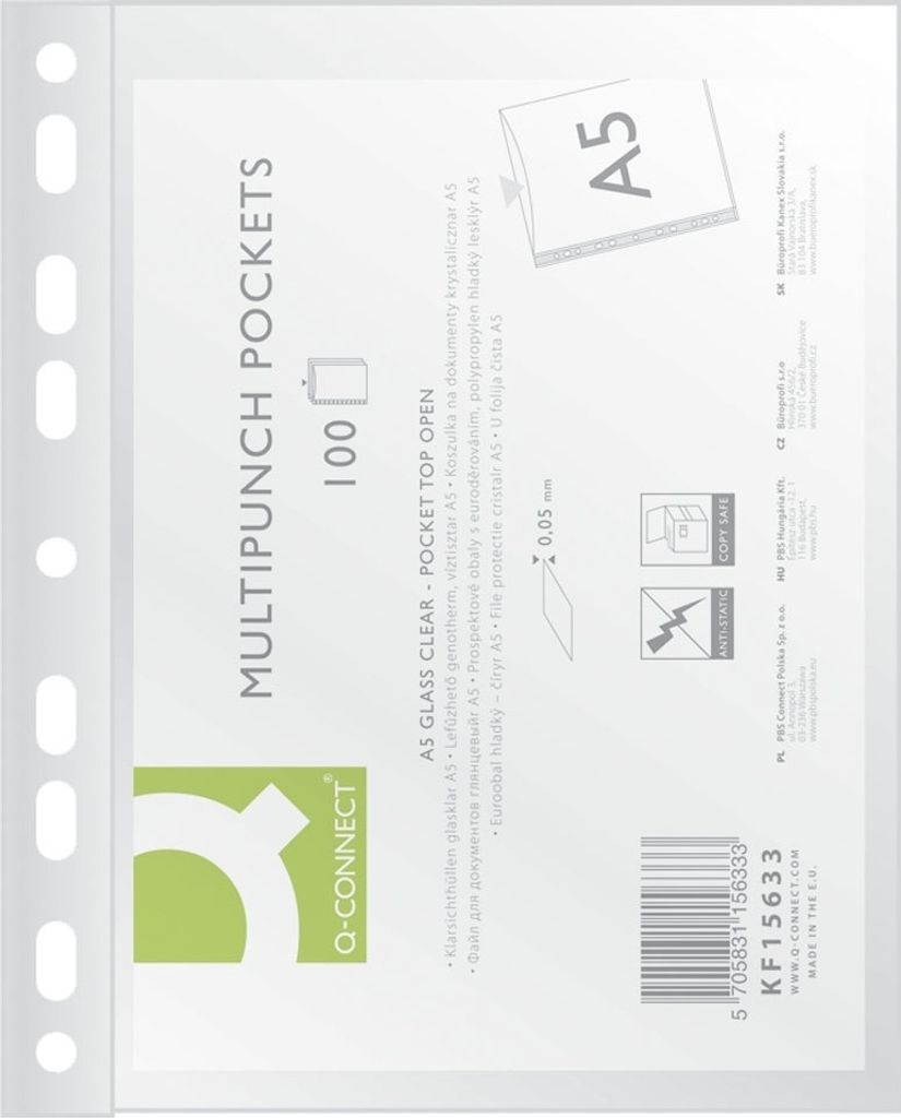 Stanztaschen Q-CONNECT, PP, A5, Kristall, 50 Mikron, 100