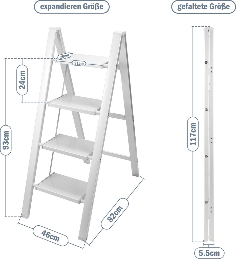 Jopassy Klappleiter 4 Stufen Weiß Stehleiter | Kaufland.de
