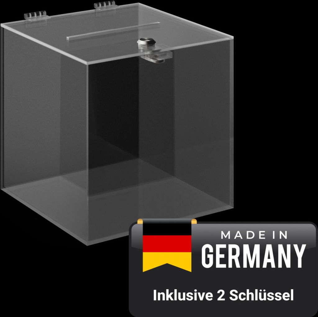 Acrylglas Spendenbox 25x25x25cm transparent mit Schloss