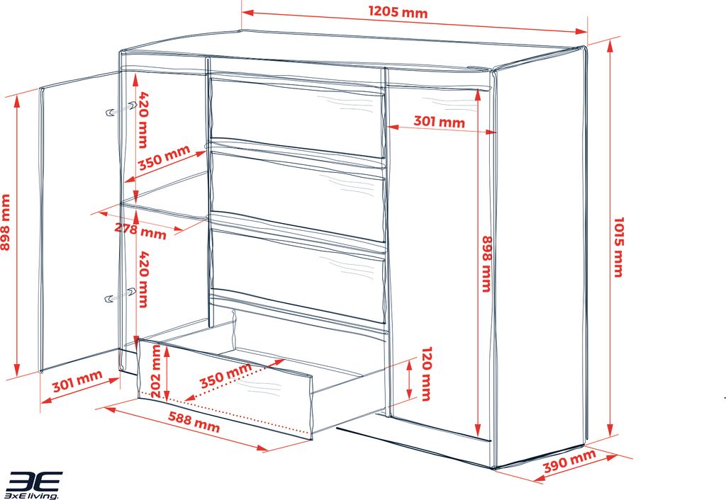 3xEliving DEMI 2D4S Kommode / Sideboard 120cm | Kaufland.de