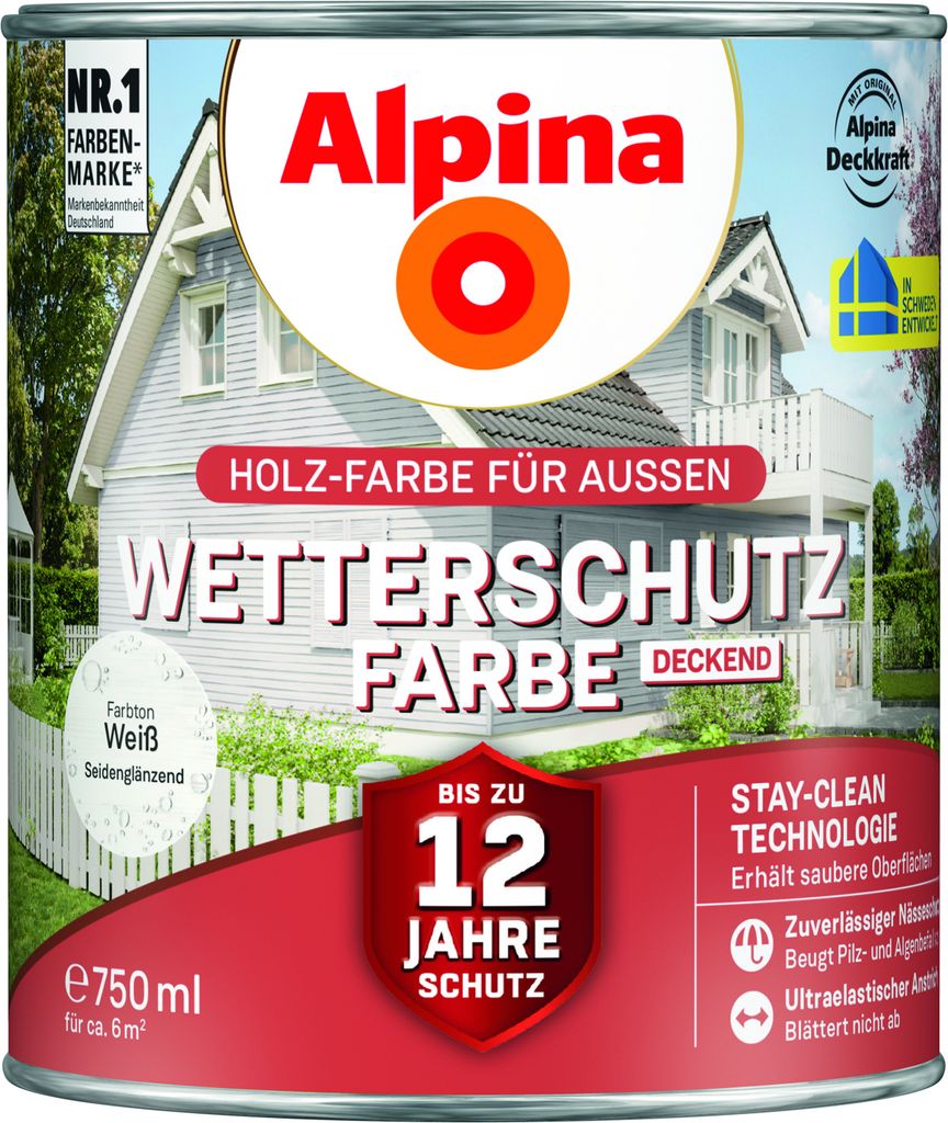 Alpina Wetterschutzfarbe deckend 0,75 L weiß Holzlasuren