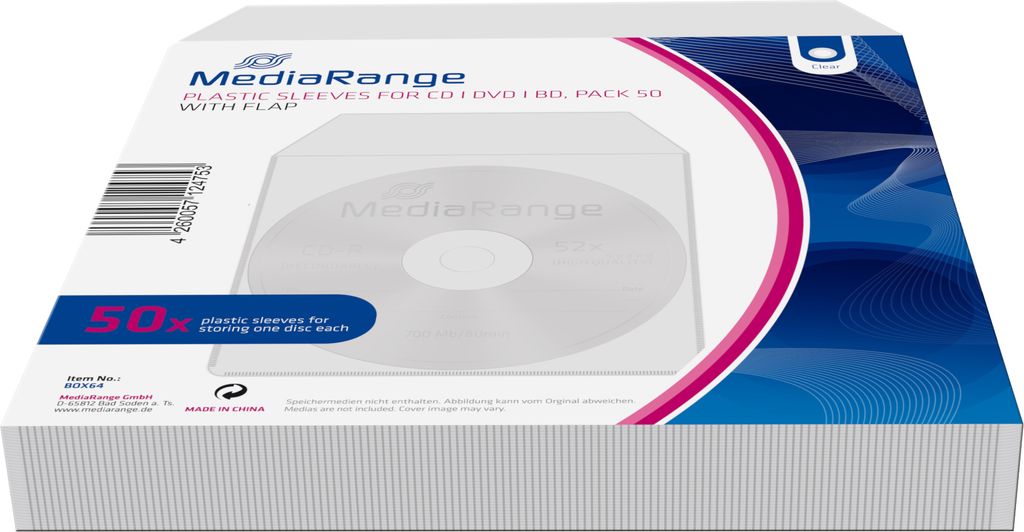 MediaRange CD Hüllen 50pcs Transparent Plastik