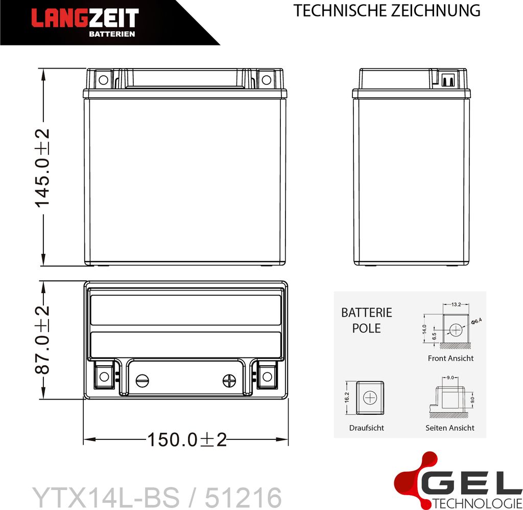 LANGZEIT YTX14L-BS Motorradbatterie 12V 14Ah | Kaufland.de