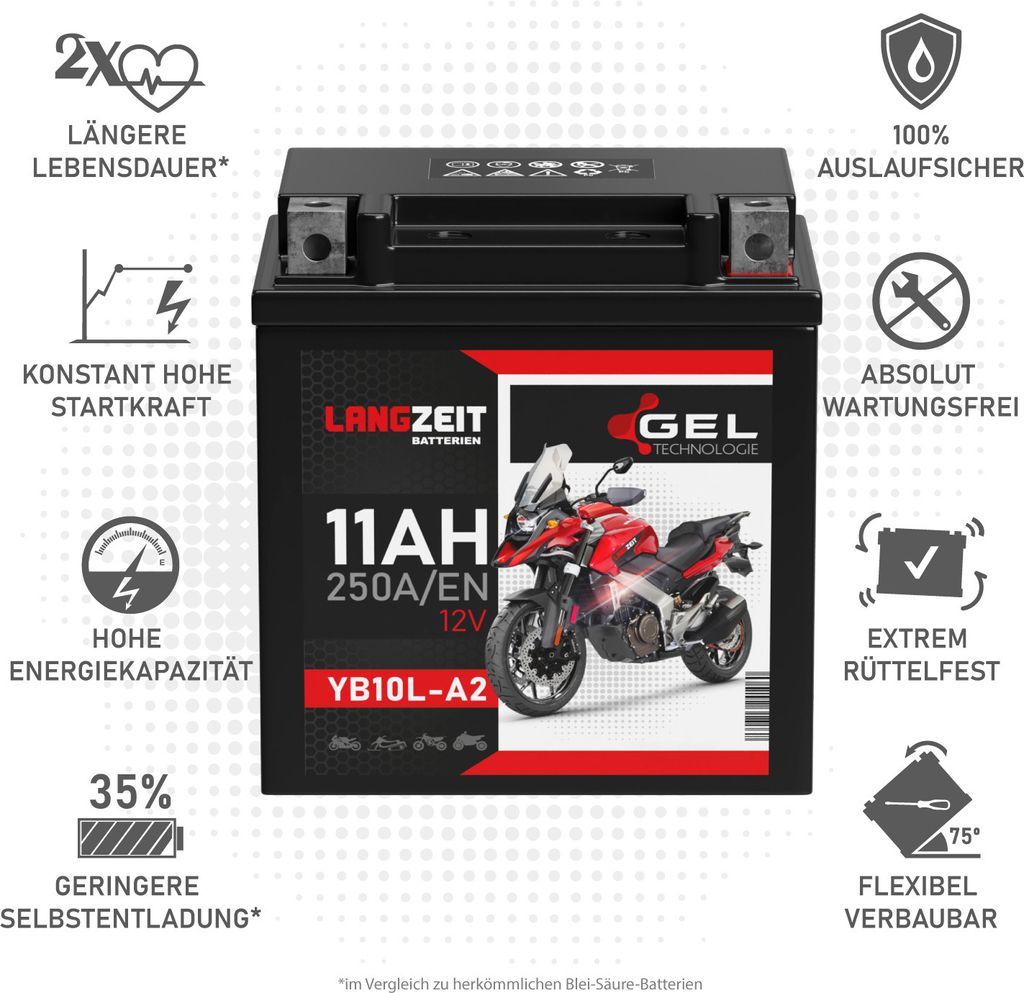 LANGZEIT YB10L-A2 Motorradbatterie GEL 12V | Kaufland.de