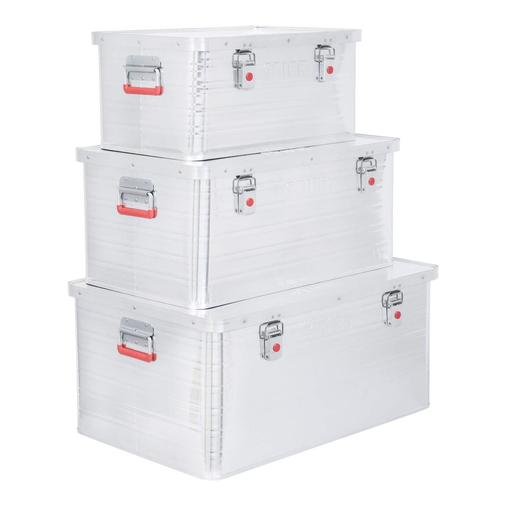 STIER Alubox Set, Aluminiumbox 50L 85L und 135L, stapelbare
