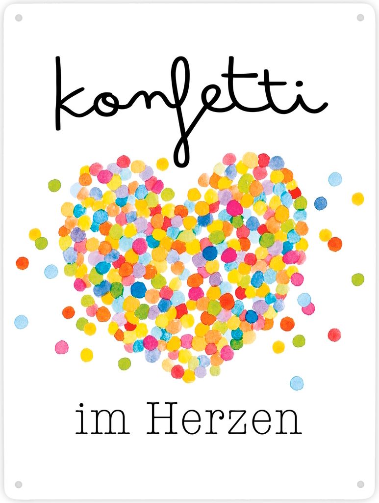 Konfetti im Herzen Karneval Geschenk Metallschild XXL in