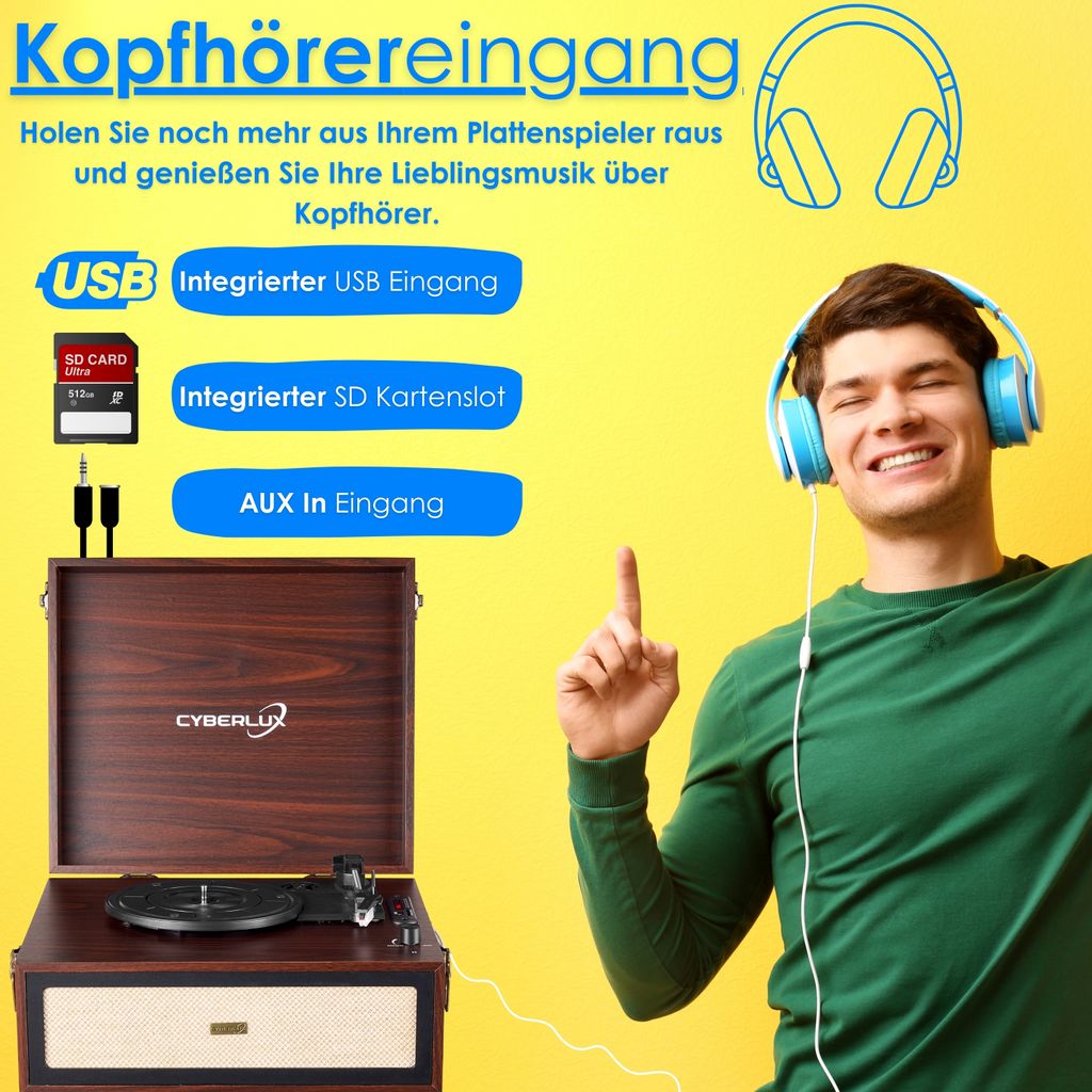 Cyberlux Plattenspieler mit Ständer Retro | Kaufland.de