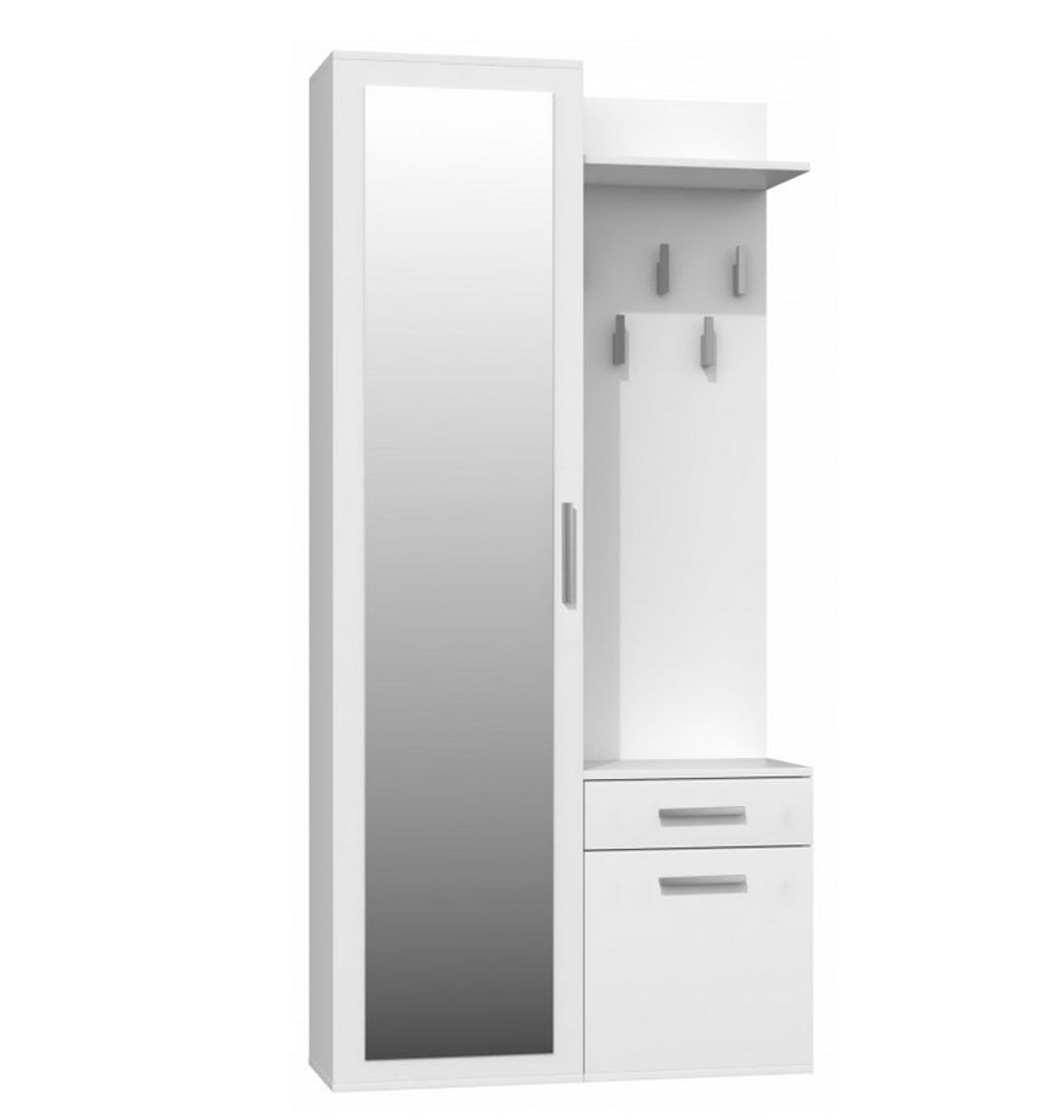 Predsieňová stena so zrkadlom RASMUS - matná biela Vešiaky