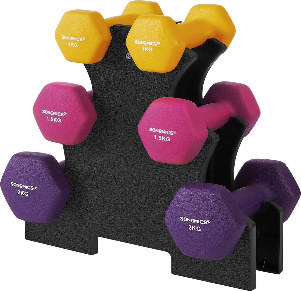 SONGMICS Kurzhantel Set, Hexagon, mit Hantelständer, mattes