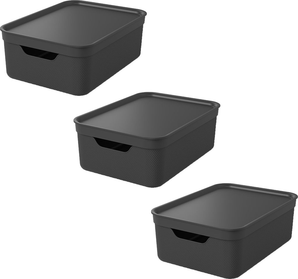 Set Deko Box mit Deckel A4/10 L JIVE, Farbe:Holzkohle