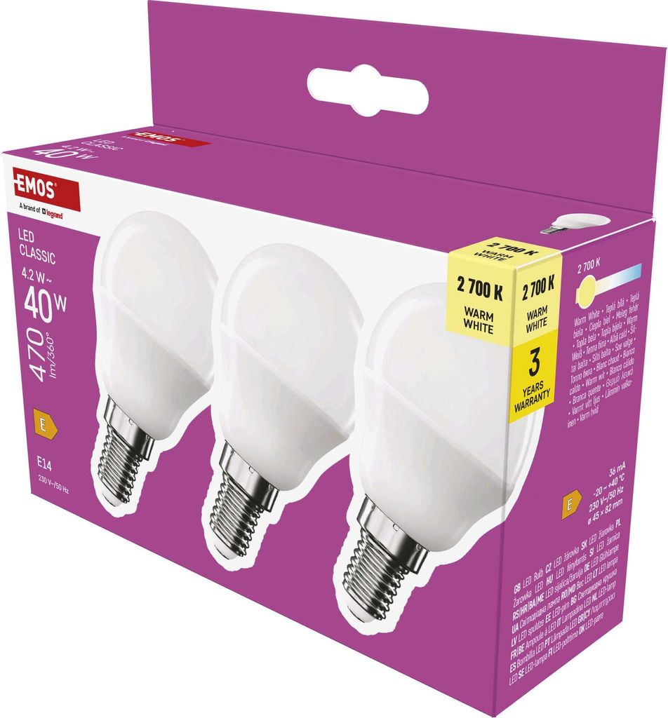 EMOS LED žárovka Classic Mini Globe / E14 / 4,2 W (40 W)
