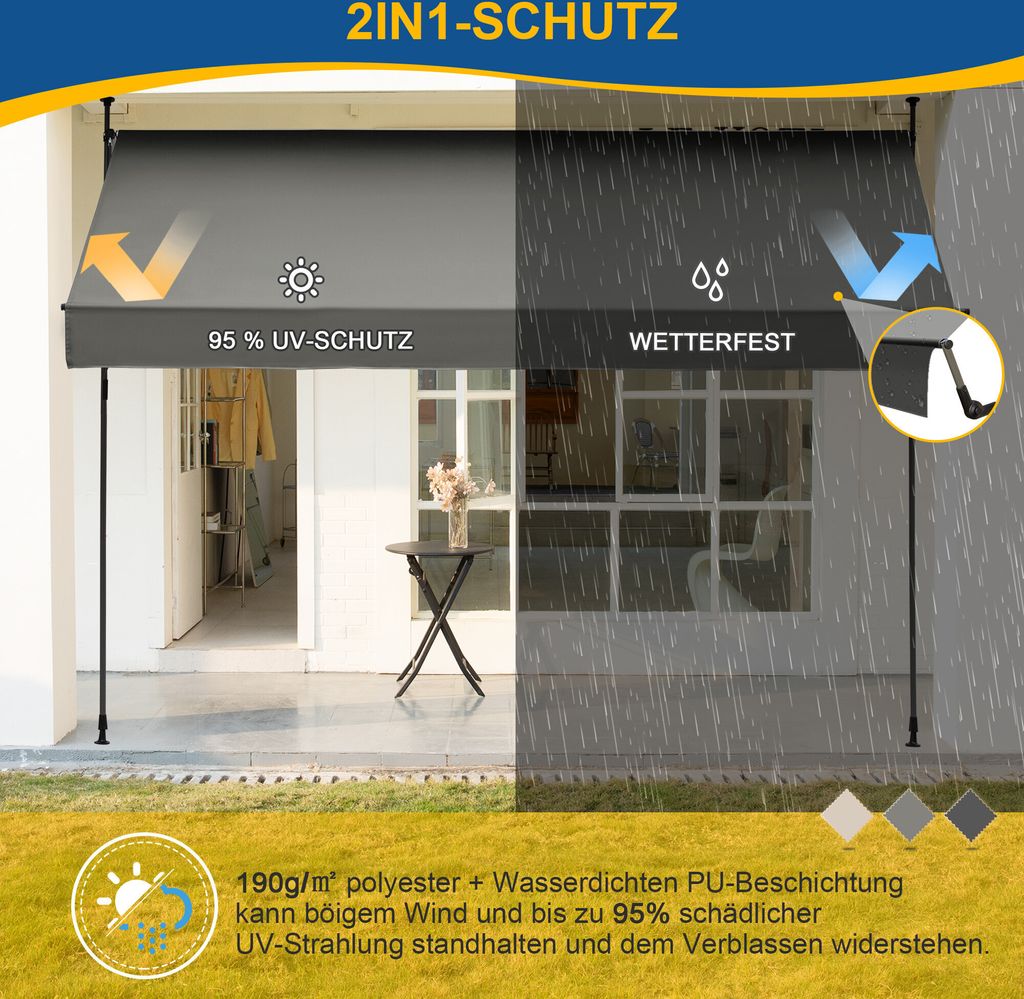 2024 Upgrade Klemmmarkise Markise Balkon ohne | Kaufland.de