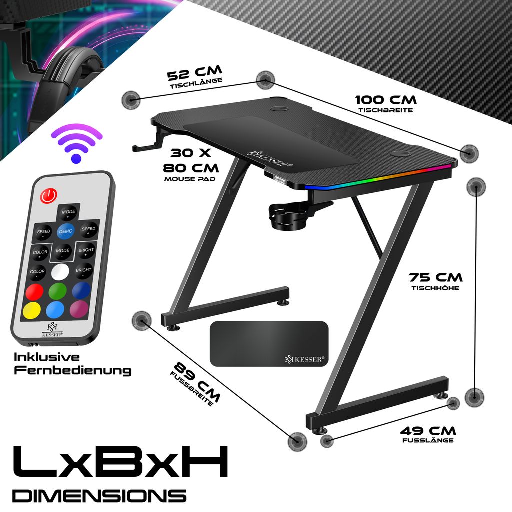 KESSER® Gaming Tisch LED | Z-Form Gamer | Kaufland.de