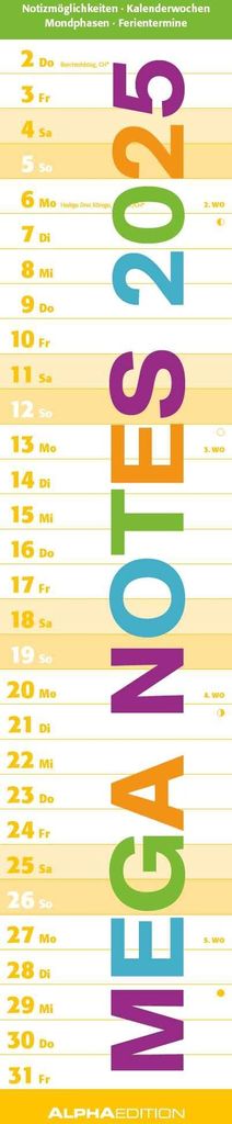 Kalender 2025 -Mega Notes 2025- 15 x 90cm | Kaufland.de