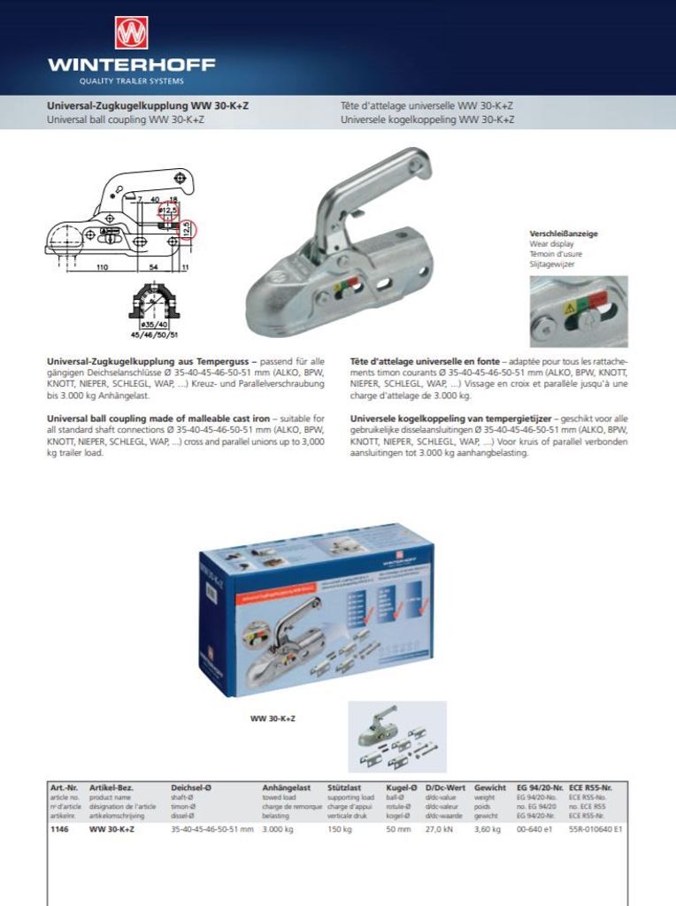 1 Stück - Winterhoff Kugelkupplung WW30-K+Z - | Kaufland.de