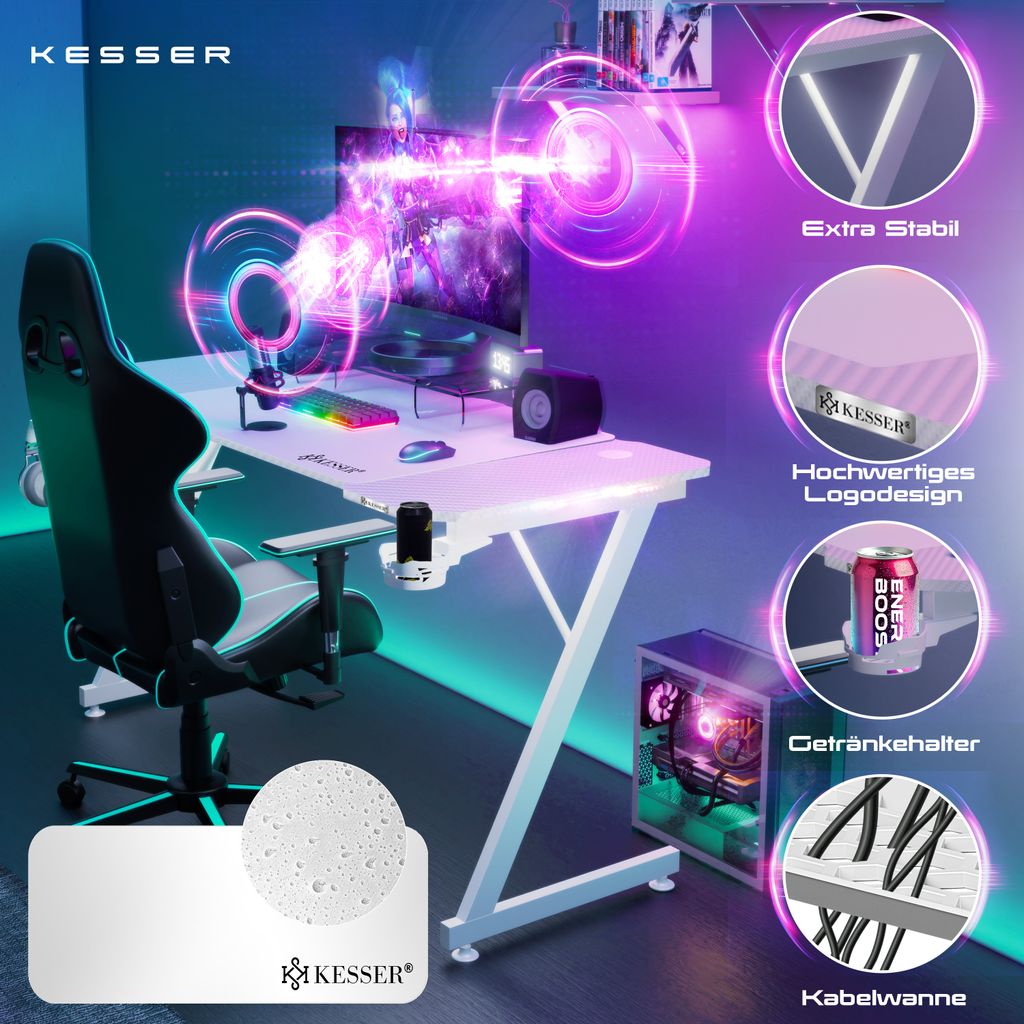 KESSER® Gaming Tisch LED | Z-Form Gamer | Kaufland.de