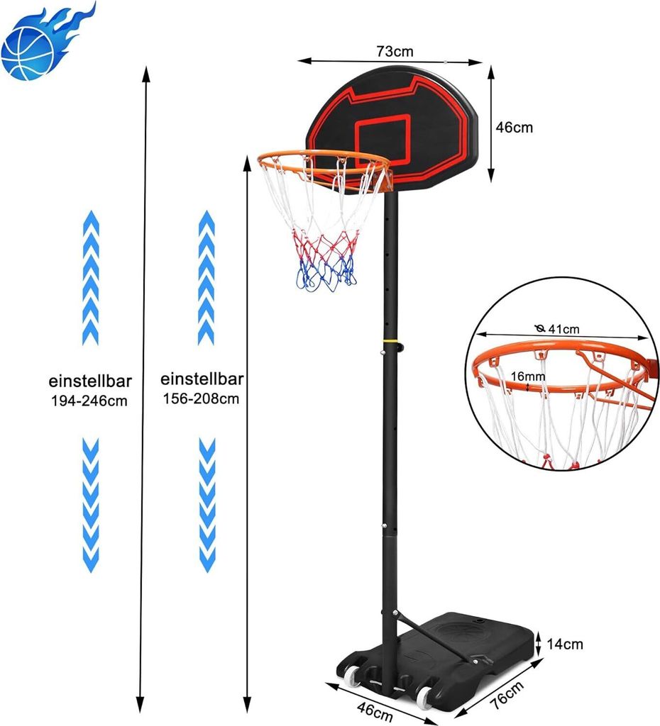 TRMLBE Basketballkorb Outdoor Indoor 1,6-2,1m | Kaufland.de