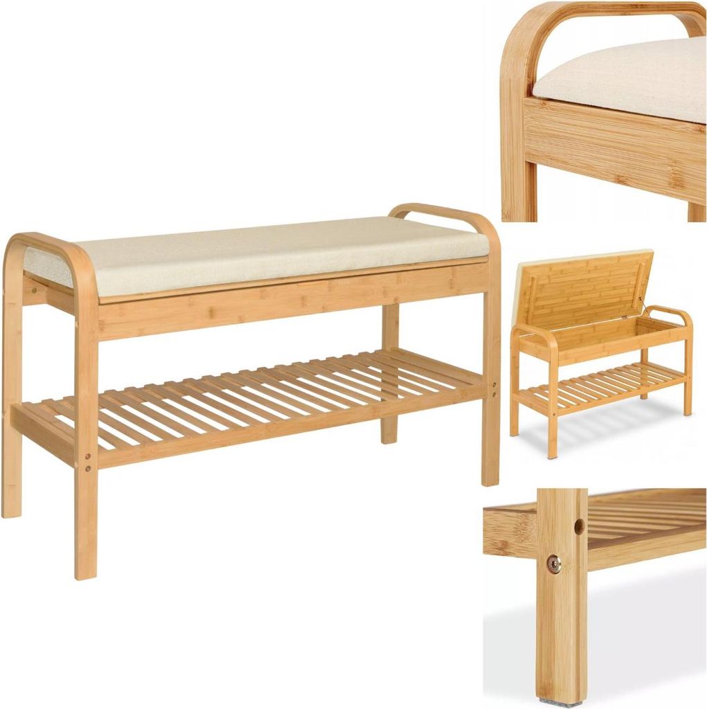 AD.CON Bambusový botník s lavicou a 1 úrovňou Lavica na