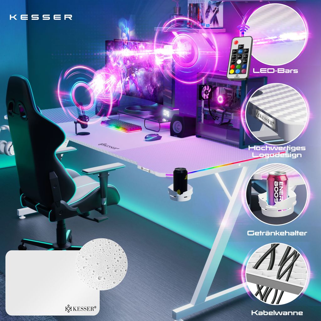 KESSER® Gaming Tisch LED | Z-Form Gamer | Kaufland.de