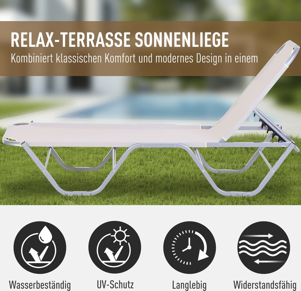 Outsunny Lehátko Beach Lounger 5-stupňové | Kaufland.cz