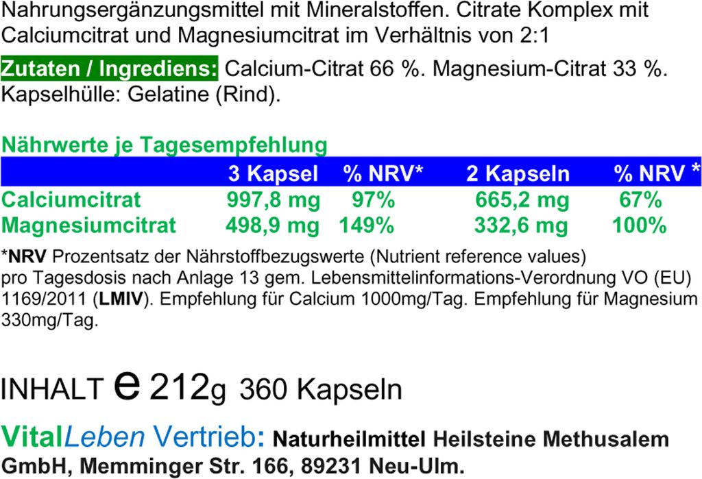 Kalzium Magnesium Citrat Komplex 360 Kapseln | Kaufland.de