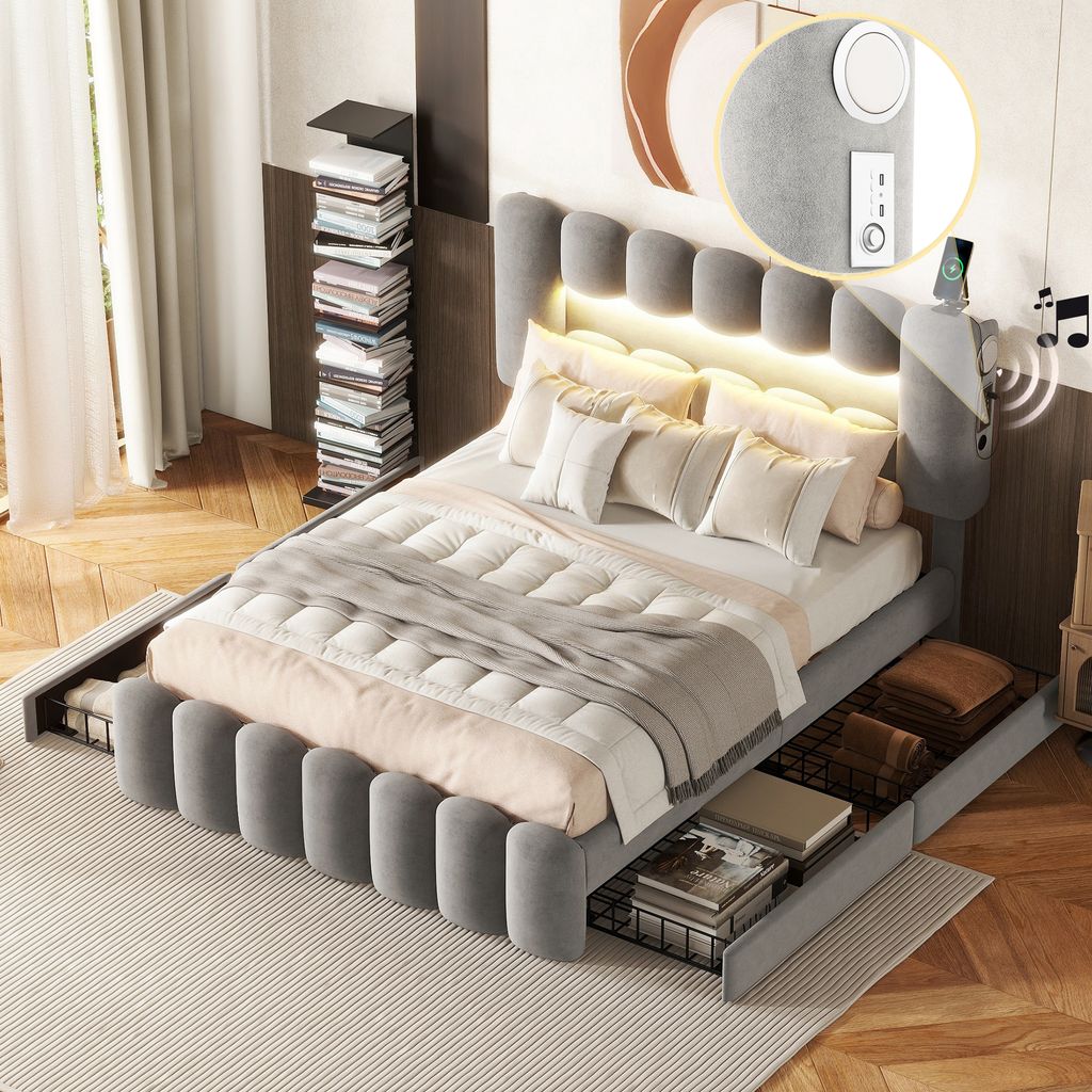 Čalouněná postel Merax 140x200 cm s LED, USB | Kaufland.cz