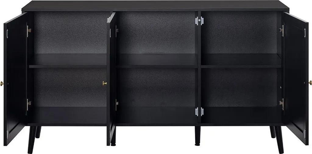Buffet bas gain de place noir 3 portes avec cannage aéré Goto | vep ...