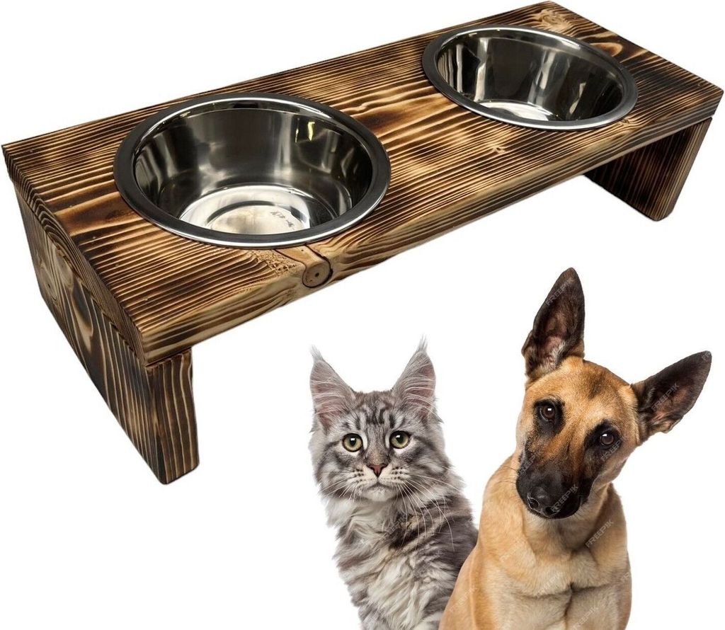 Krmná stanice Dvojitá miska Dřevěný stojan Miska pro psy