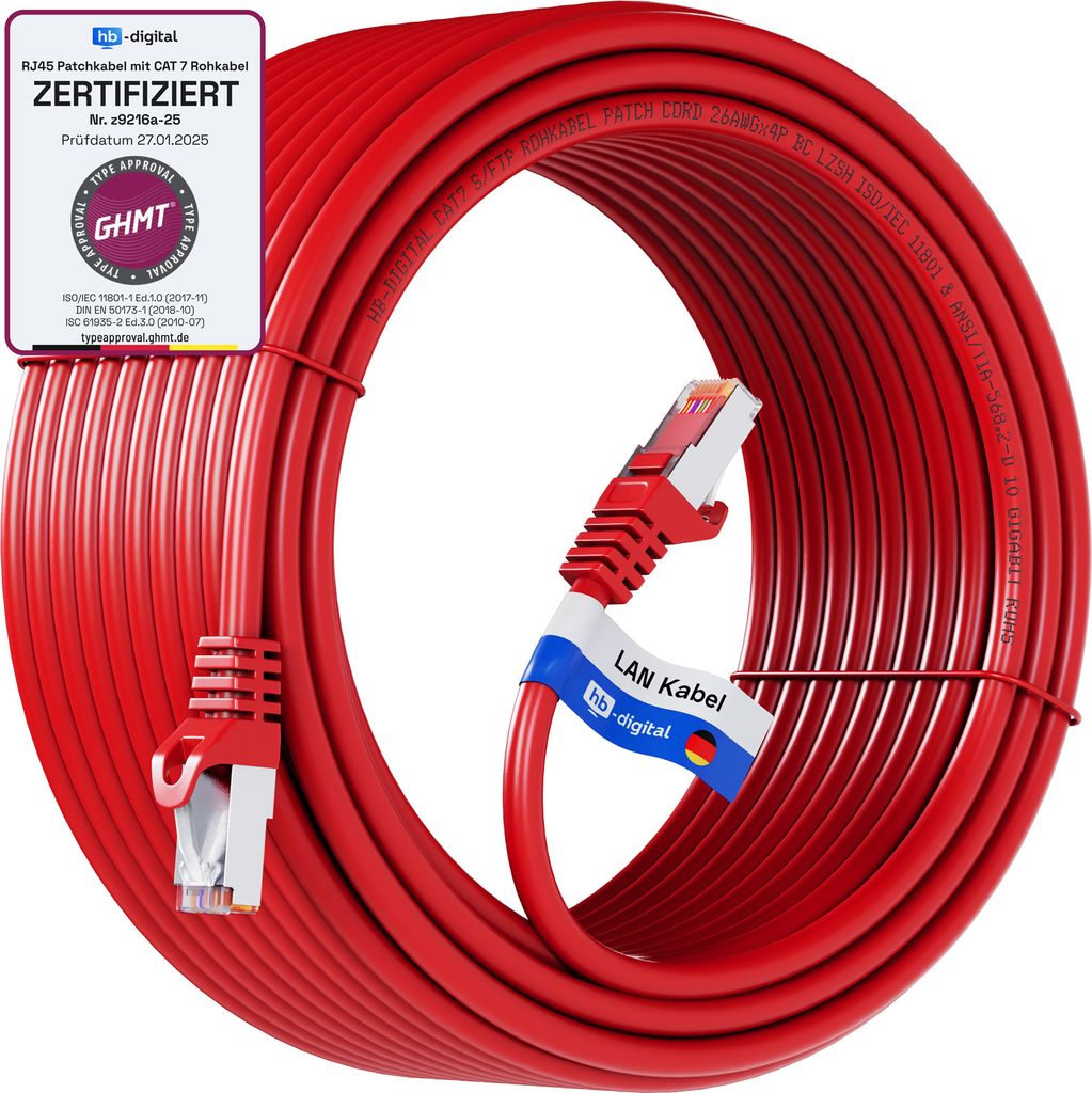 hb-digital LAN Kabel CAT 7 30m RJ45 S/FTP rot
