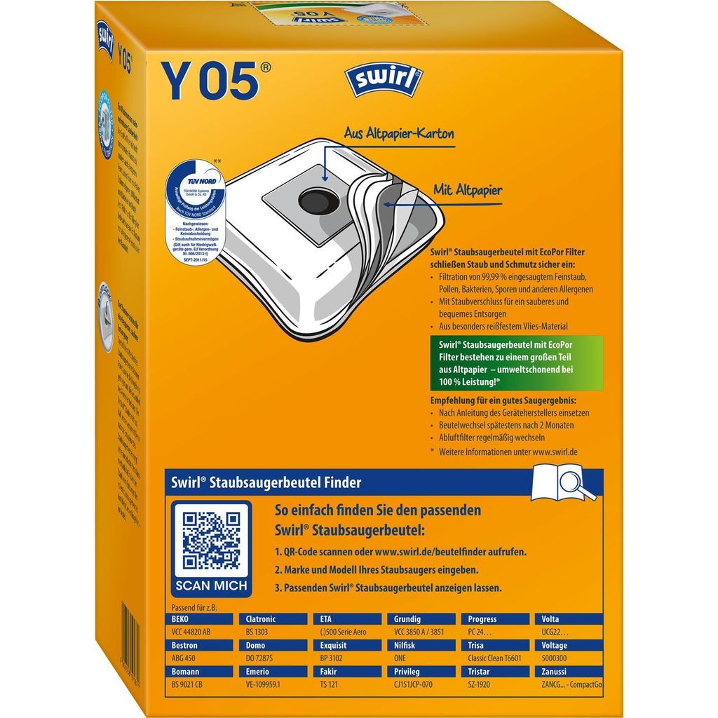 2 Pakete Swirl Staubsaugerbeutel Y05 / Y 05 | Kaufland.de