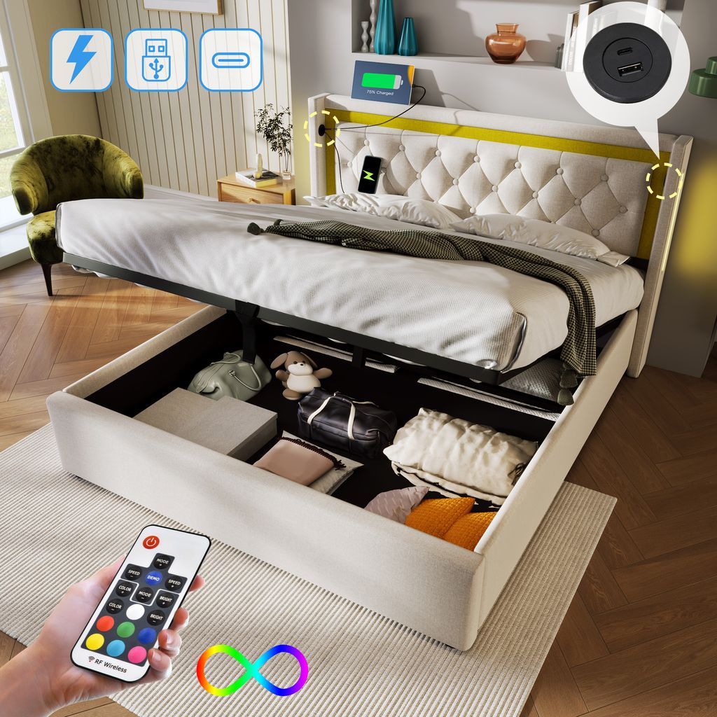 okwish Čalouněná postel 140x200 cm, LED | Kaufland.cz