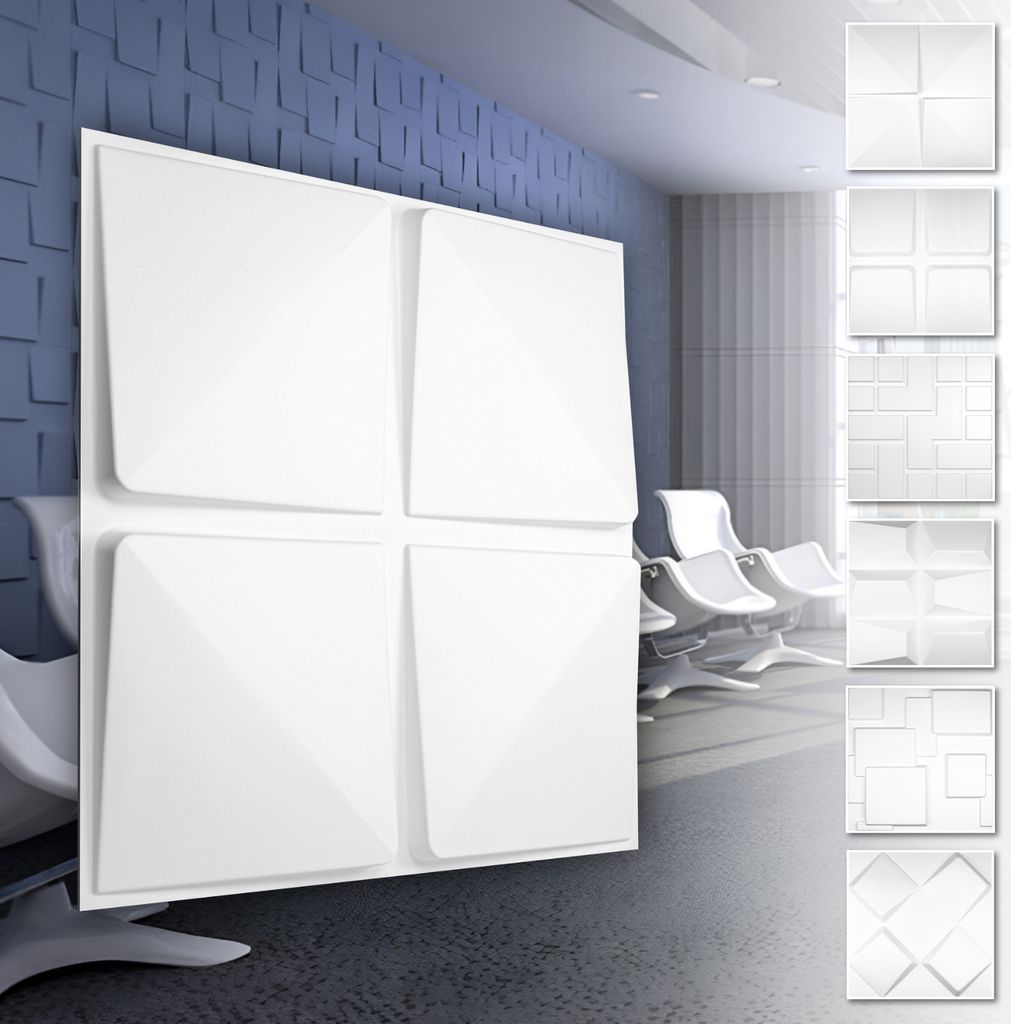 HEXIM 3D Wandpaneele, PVC Kunststoff weiß - Quadrat Design