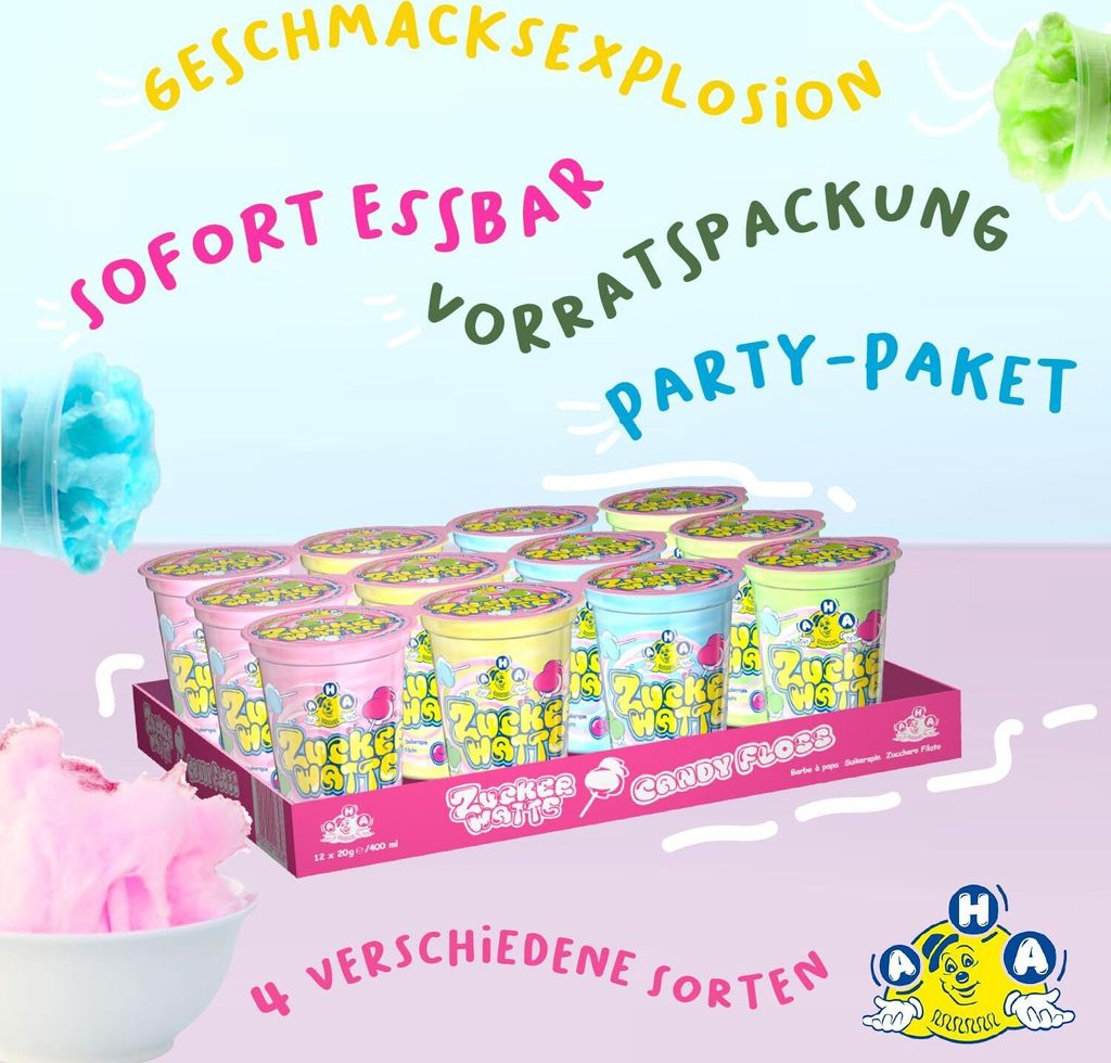 AHA Zuckerwatte 4 Sorten, 36 x 20g Becher , | Kaufland.de