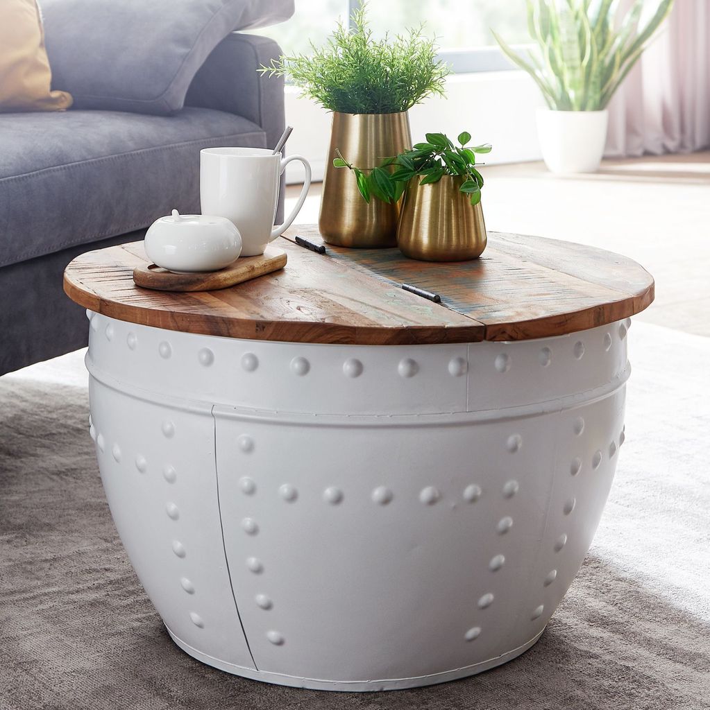 WOHNLING Table basse Mango 60x36x60 cm Bois massif Métal