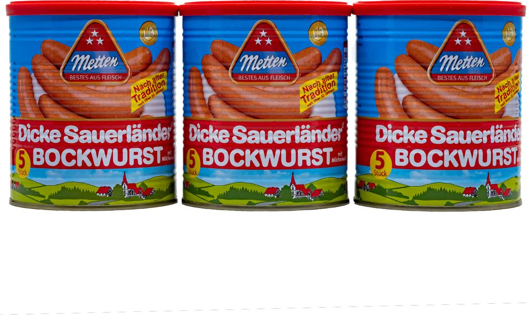 3 x 400g Metten thick Sauerland bockwurst 1,2kg