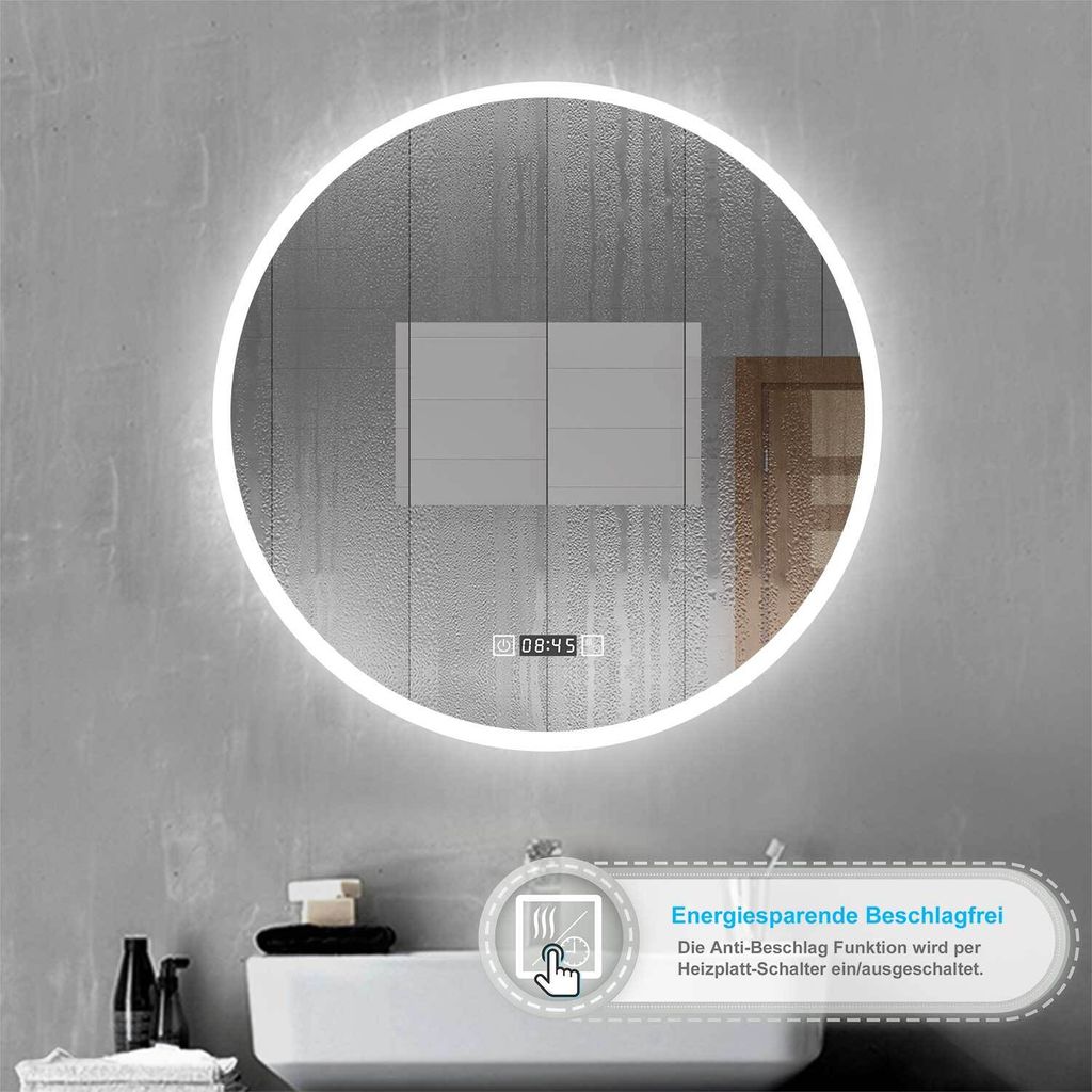 LED Spiegel rund 70cm mit Uhr | Kaufland.de
