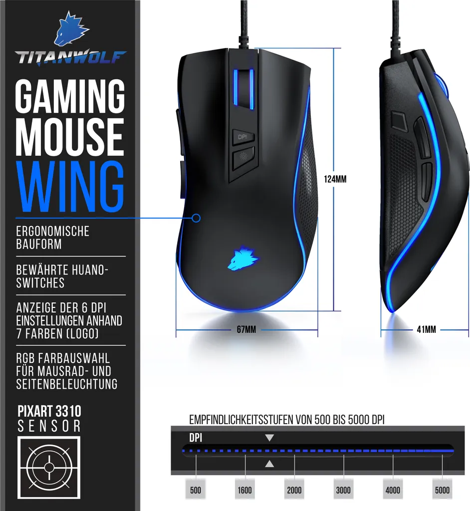 Titanwolf Gaming Maus mit 2 austauschbaren | Kaufland.de