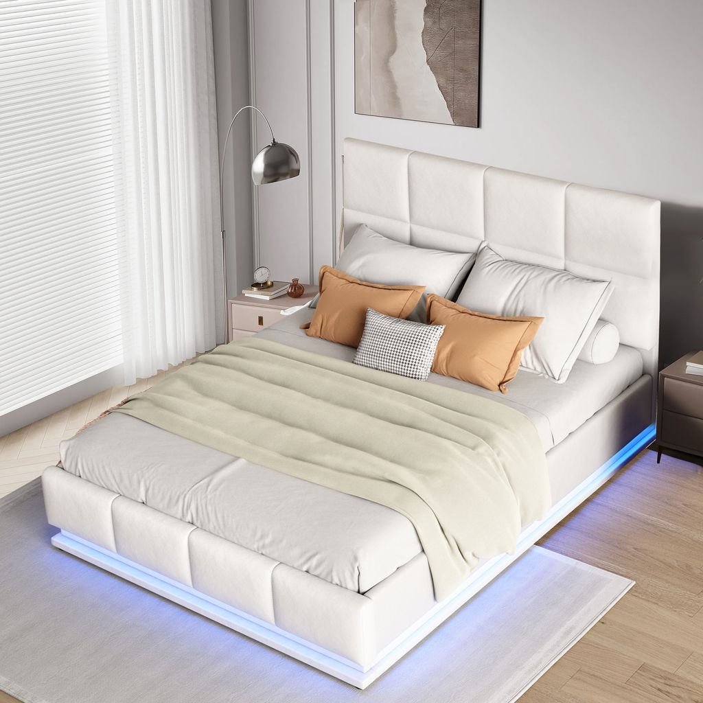 Čalouněná postel 140x200 cm, s LED hydraulikou, Imitace